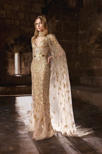 Gold fitted dress with shiny embroidery – Tony Ward Couture | Tony Ward ...